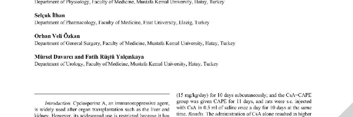 Siklosporin A Kaynaklı Nefrotoksisite Üzerine Kafeik Asit Fenetil ...